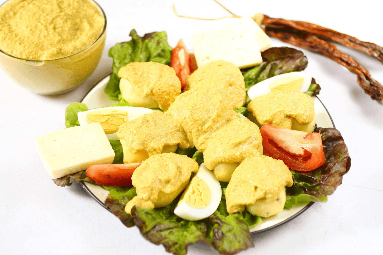 Papas a la Huancaina (Spicy Peanut Sauce) - Chipa by the Dozen